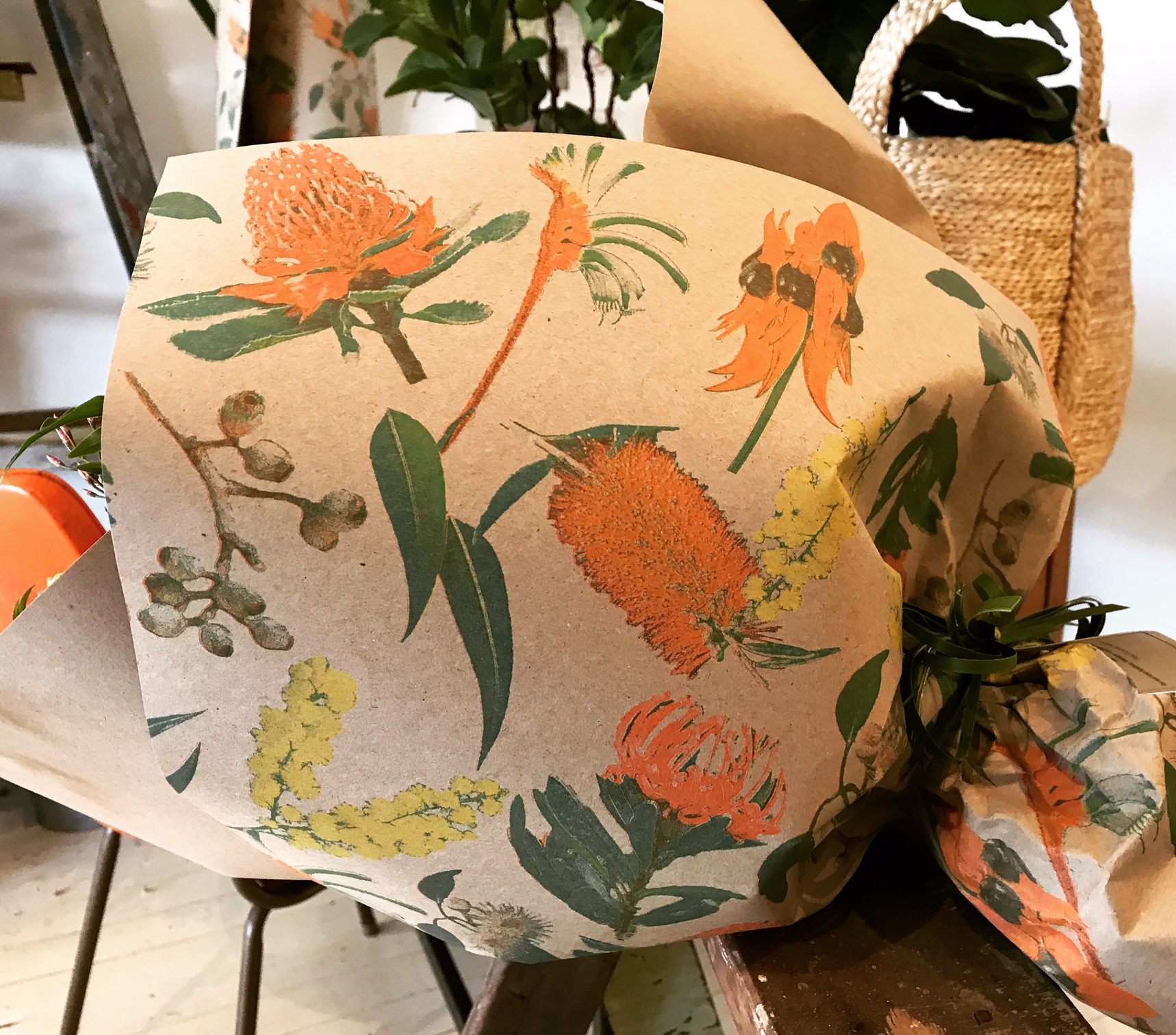 Giftwrap Recycled Brown Paper Australian Native floral gift wrap
